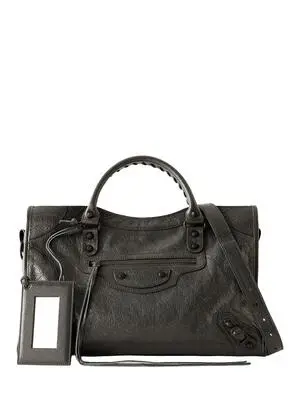 Balenciaga Balenciaga Le City Medium Embellished Crinkled-Leather Shoulder Bag Gray