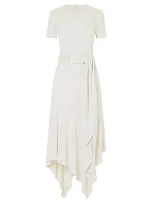 Alaïa Asymmetrical Belted Jersey Midi Dress - Neutrals