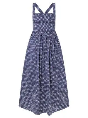 Matteau Gathered Printed Organic Cotton Midi Dress - Blue