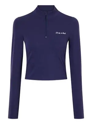 SPORTY & RICH Cropped Half-zip Jacket With Logo Appliqu - Blue