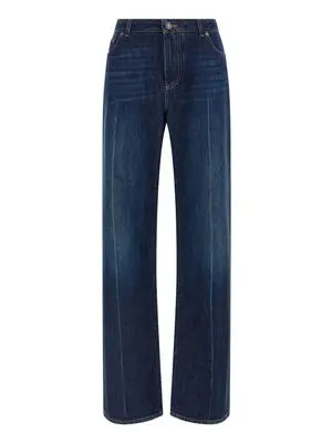 Dolce & Gabbana Stretched Pleated Trompe L'oeil Jeans - Blue