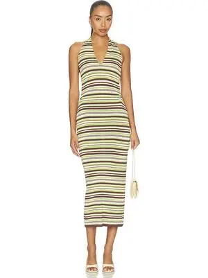 AWAY THAT DAY Striped Knit Halterneck Dress - Green