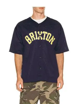 Brixton Short Sleeve Baseball Jersey With Mesh Fabric - Blue