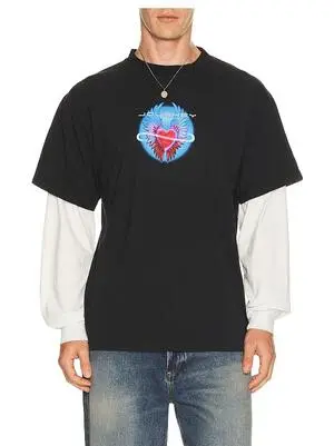 PHILCOS Journey Pink Heart Layered Tee In Black - Multi
