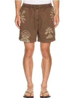 Agua Bendita Cece" Embroidered Cotton Shorts - Brown