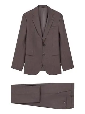 Giorgio Armani Slim-fit Suit Soho In Virgin Wool Flannel With Peak Lapels - Brown