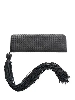 Bottega Veneta Serata Intrecciato Plume Tassel Leather Clutch - Black