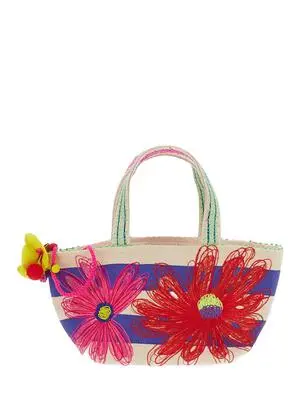 Pero Medium Canvas Handbag With Pom-pom Detail - Multicolor