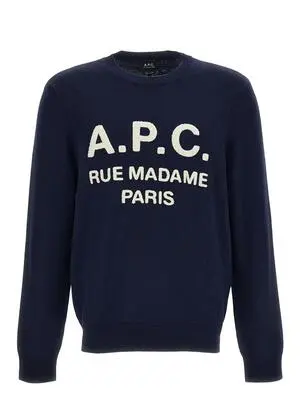 A.p.c. Long-sleeved Crew-neck Wool Sweater With Embroidered Logo - Blu