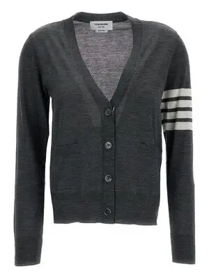 Thom Browne V-neck Cardigan With 4-bar Detail - Grey
