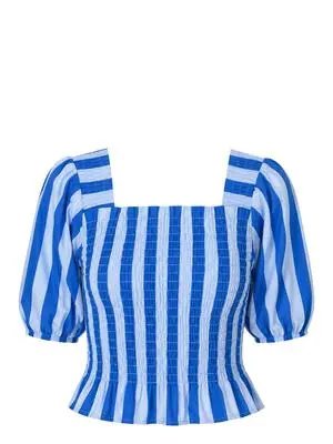 MIND TRAVELER Beth Striped Puff Sleeve Top - Blue