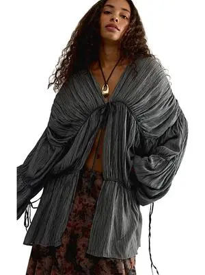 Free People Juliet Sheer Tie-front Duster Top - Black