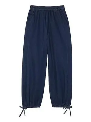 Whistles Tie-hem Balloon-leg Cotton-blend Trousers - Navy