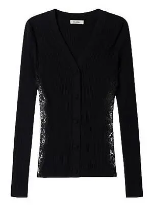 Sandro V-neck Lace-panel Knitted Cardigan - Black