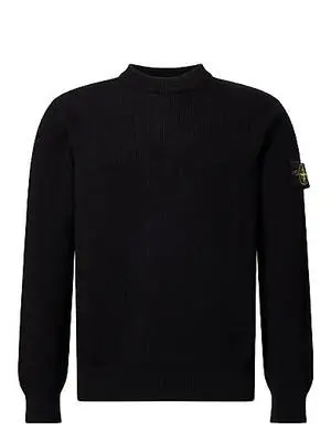 Stone Island Ribbed Compass-badge Cotton Jumper - Black