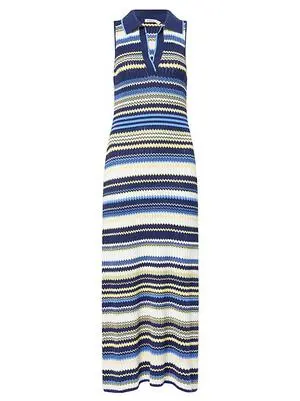 Simkhai Kerrin Collared Cotton-knit Midi Dress - Midnight Multi