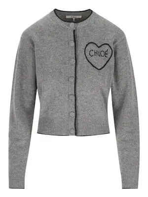 Chloé Cropped Heart Logo Cardigan - Gray