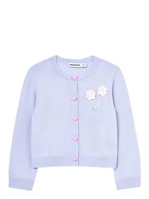 SELF-PORTRAIT Long Sleeve Cardigan With Floral Embellishments - Blue