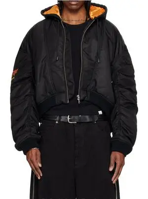 LU'U DAN Distorted Ma1 Hooded Bomber Jacket - Black