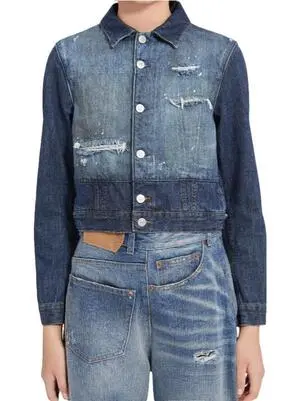 MAISON MARGIELA Cropped Denim Jacket With Signature Stitching - Blue