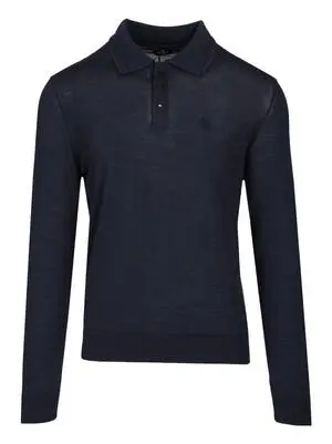 Etro Fuji Knitted L/s Polo Wool Silk - Blue