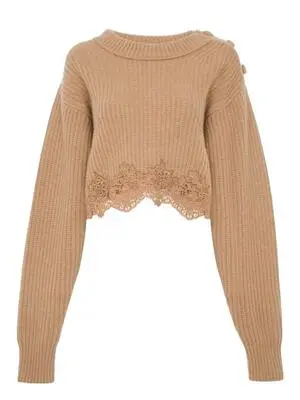 Chloé Chloé Cropped Lace-Hem Knitted Sweater No