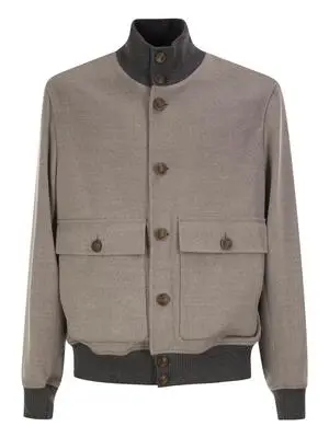 Brunello Cucinelli Virgin Wool Bomber Jacket With Cashmere Knit Details - Gray