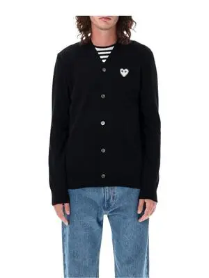 Play Comme Des Garcon V-neck Long-sleeve Sweater With Heart Applique - Black