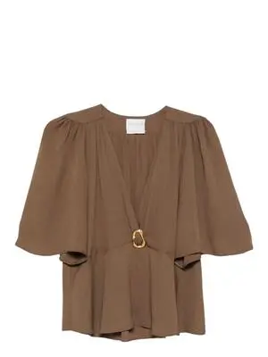 FORTE_FORTE Hammered-ring Draped Top - Brown