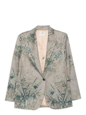 FORTE_FORTE Floral Print Herringbone Blazer - Gray