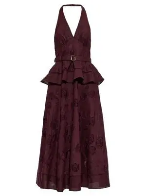 SELF-PORTRAIT Floral-embroidered Midi Dress - Brown
