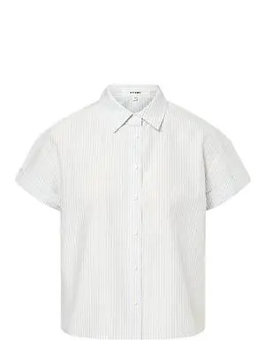 FRAME Cotton And Silk Blend Striped Shirt - Ocean Blue Multi
