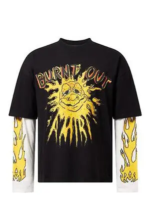 Amiri Burnt Out Layered-sleeve Cotton-jersey T-shirt - Black