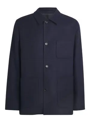 LARDINI Wool-cashmere Check Chore Jacket - Navy