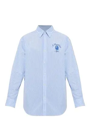 A BATHING APE Striped Embroidered Logo Shirt - Blue