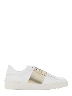 Valentino Garavani Leather Open Sneakers With Gold Band - White