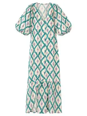 MIND TRAVELER Mica Turquoise Geometric Print Maxi Dress - Blue