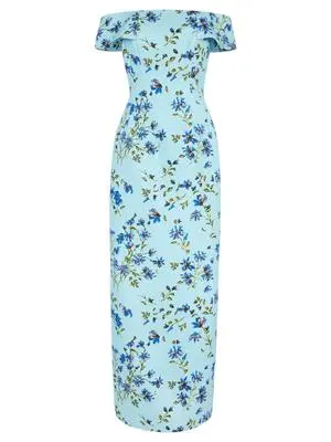 EMILIA WICKSTEAD Printed Off-the-shoulder Column Maxi Dress - Blue