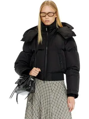 DIESEL® Diesel Wrinkled Nylon Down Puffer Jacket With Detachable Hood