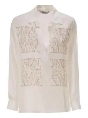 Max Mara Mxmfiltro Silk Shirt With Monogram Print - Multicolor