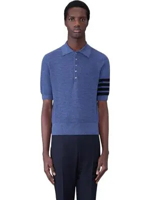 Thom Browne Stripe-detail Short-sleeved Polo Shirt - Blue