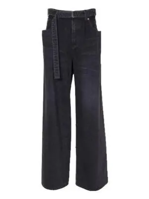 Sacai Wide-leg Belted Jeans - Black