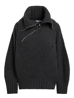 Attico Dark Grey Wool And Cashmere Zip Sweater - Gray