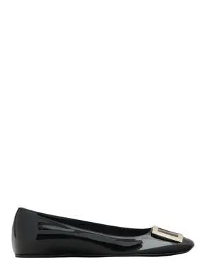 ROGER VIVIER Patent Leather Ballet Flats With Metal Buckle - Black