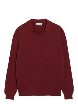 Miu Miu Miu Miu Striped Cotton Pique Polo Sweater Red
