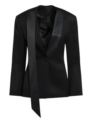 Attico Virgin Wool Tuxedo Jacket With Satin Lapels - Black