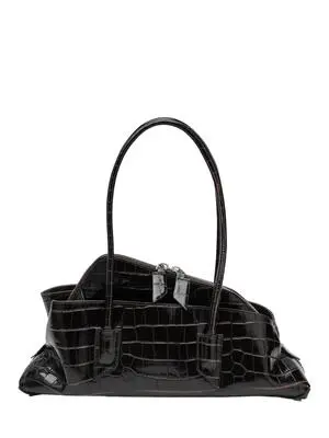 Attico La Passeggiata Small Bag In Coffee Crocodile-print Leather - Brown