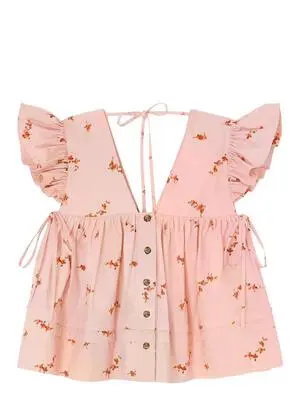 GANNI Floral Print Ruffled Blouse - Pink