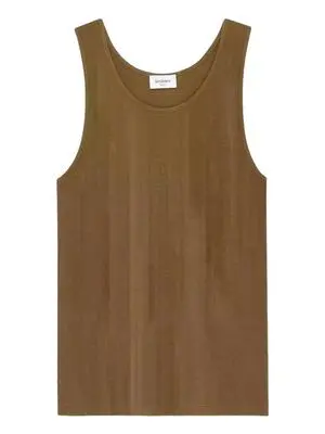 Saint Laurent Cassandre Ribbed Cotton Tank Top - Brown