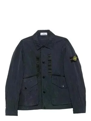 Stone Island Logo Patch Crinkled Jacket - Blue